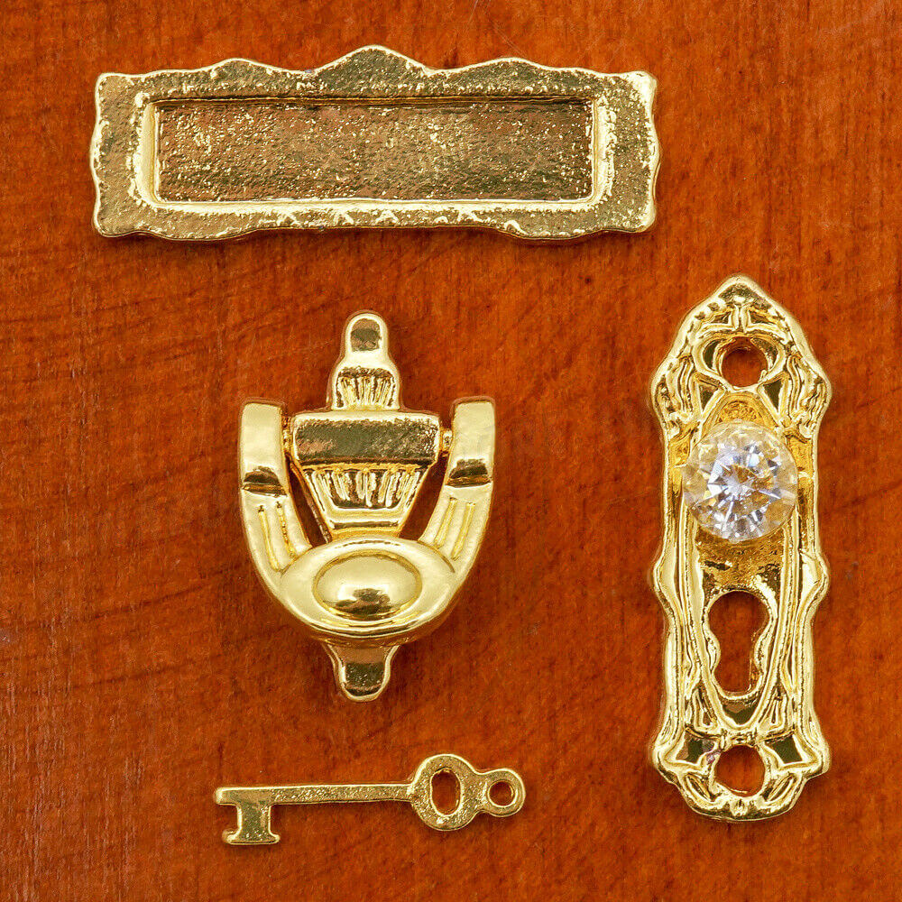 Door Hardware 4pc Set - Gold | Mary's Dollhouse Miniature Accessories