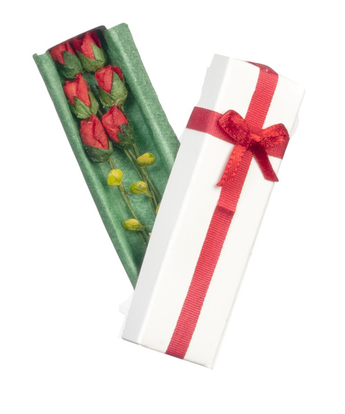 Gift Box w/ Red Rose Stems | Mary's Dollhouse Miniature Accessories