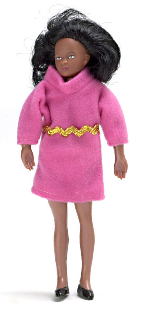 Black Mother w/ Hot Pink Dress | Mary's Dollhouse Miniature Accessories