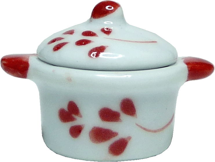Ceramic Red Pattern Pot w/ Lid | Mary's Dollhouse Miniature Accessories