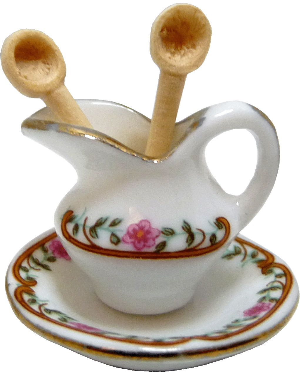 Ceramic Bowl & Pitcher w/ Wooden Spoons | Mary's Dollhouse Miniature ...