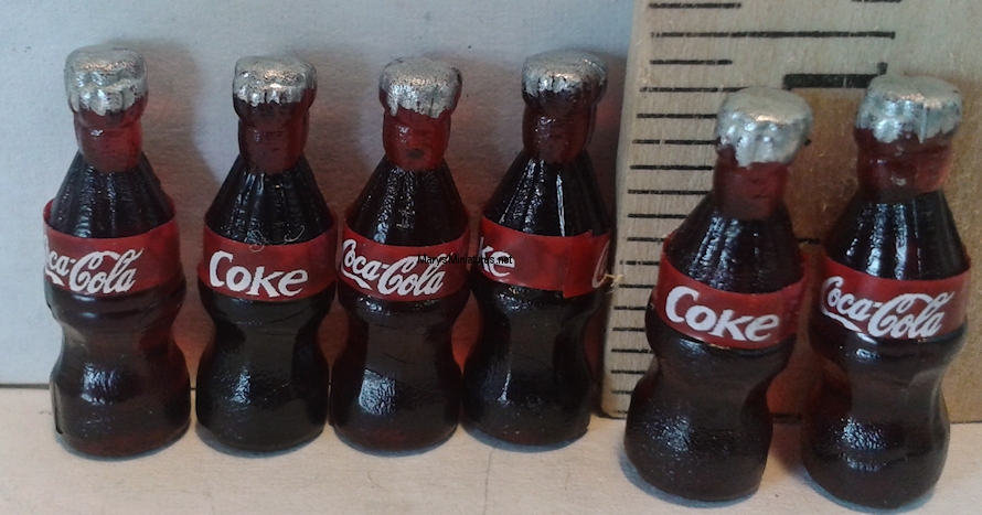 6pc Miniature Coca Cola Bottles Coke | Mary's Dollhouse Miniatures